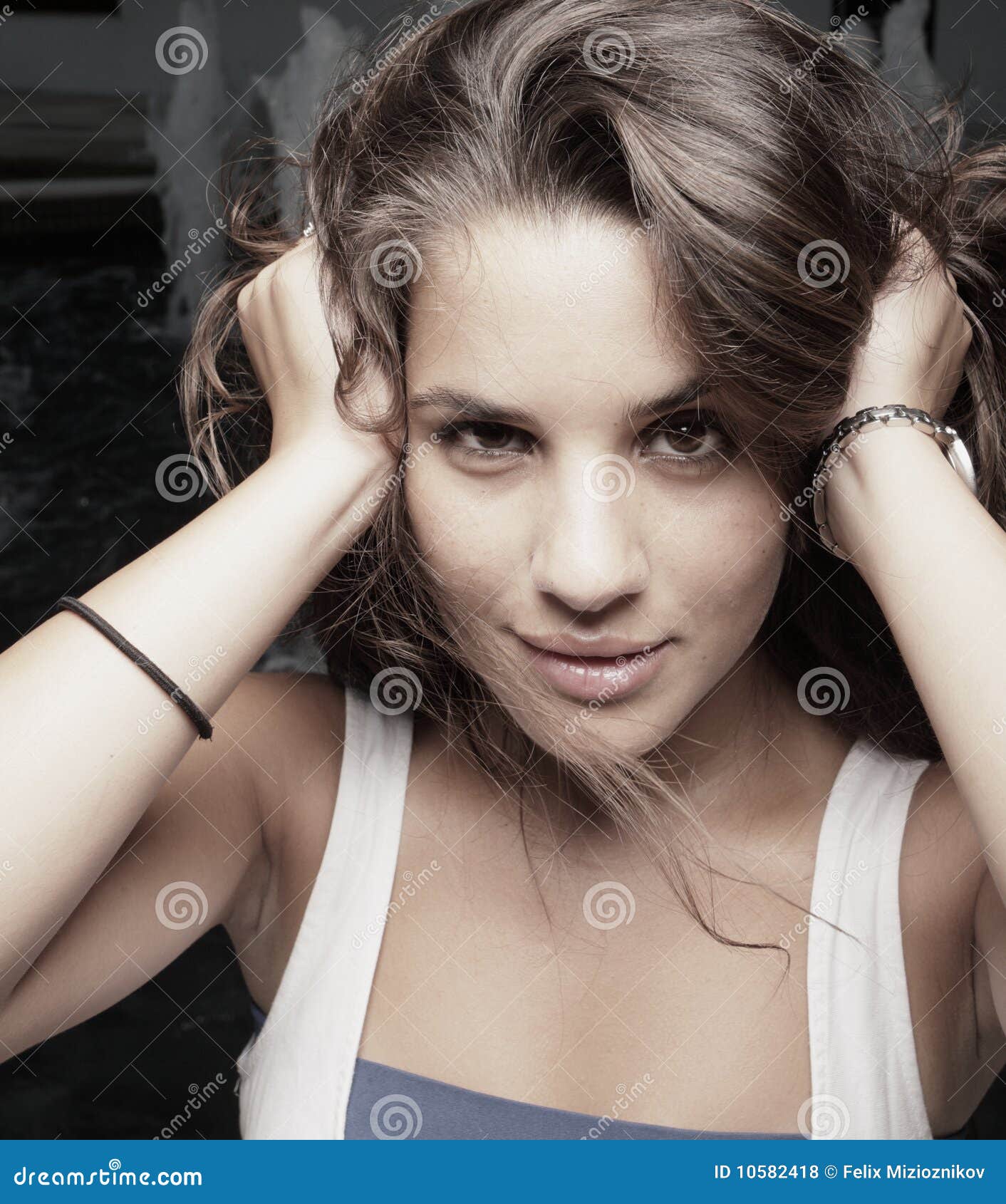 Mujer que ase su pelo foto de archivo. Imagen de belleza - 10582418