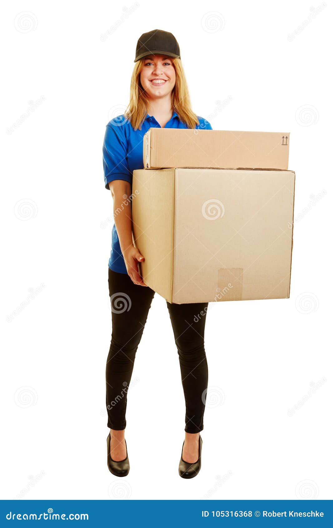 Mujer Que Lleva a Cabo Los Paquetes Como Cartero Foto de archivo ...