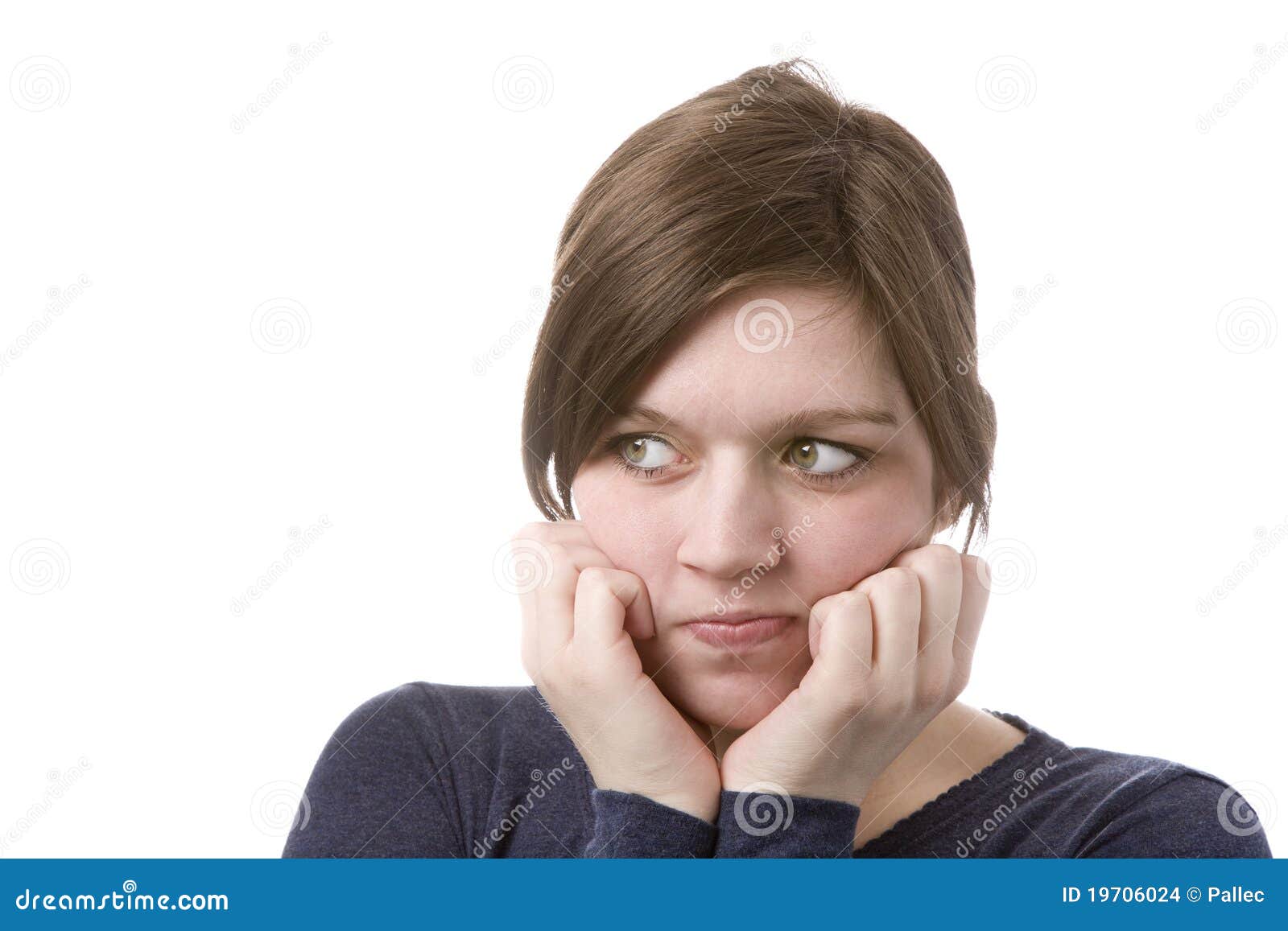 Mujer Que Piensa La Mirada Horizontal a La Cara Foto de archivo ...