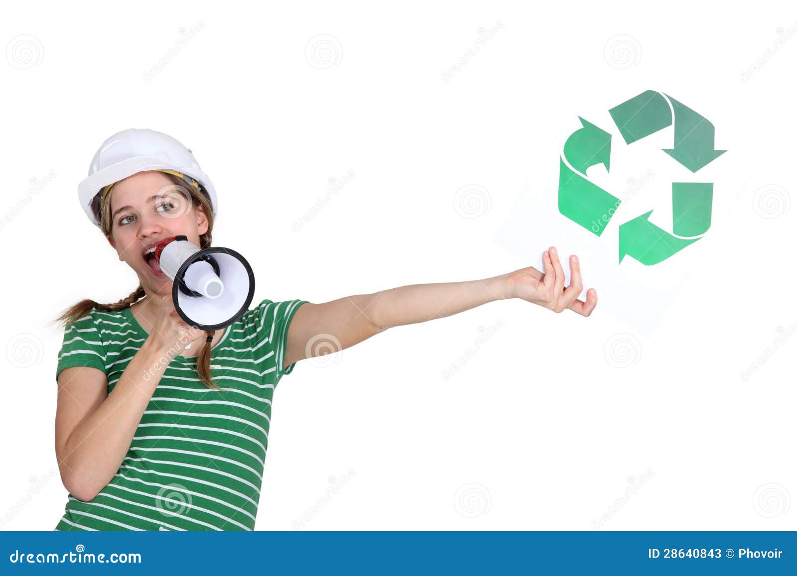 Mujer Que Promueve El Reciclaje Imagen de archivo - Imagen de espacio ...