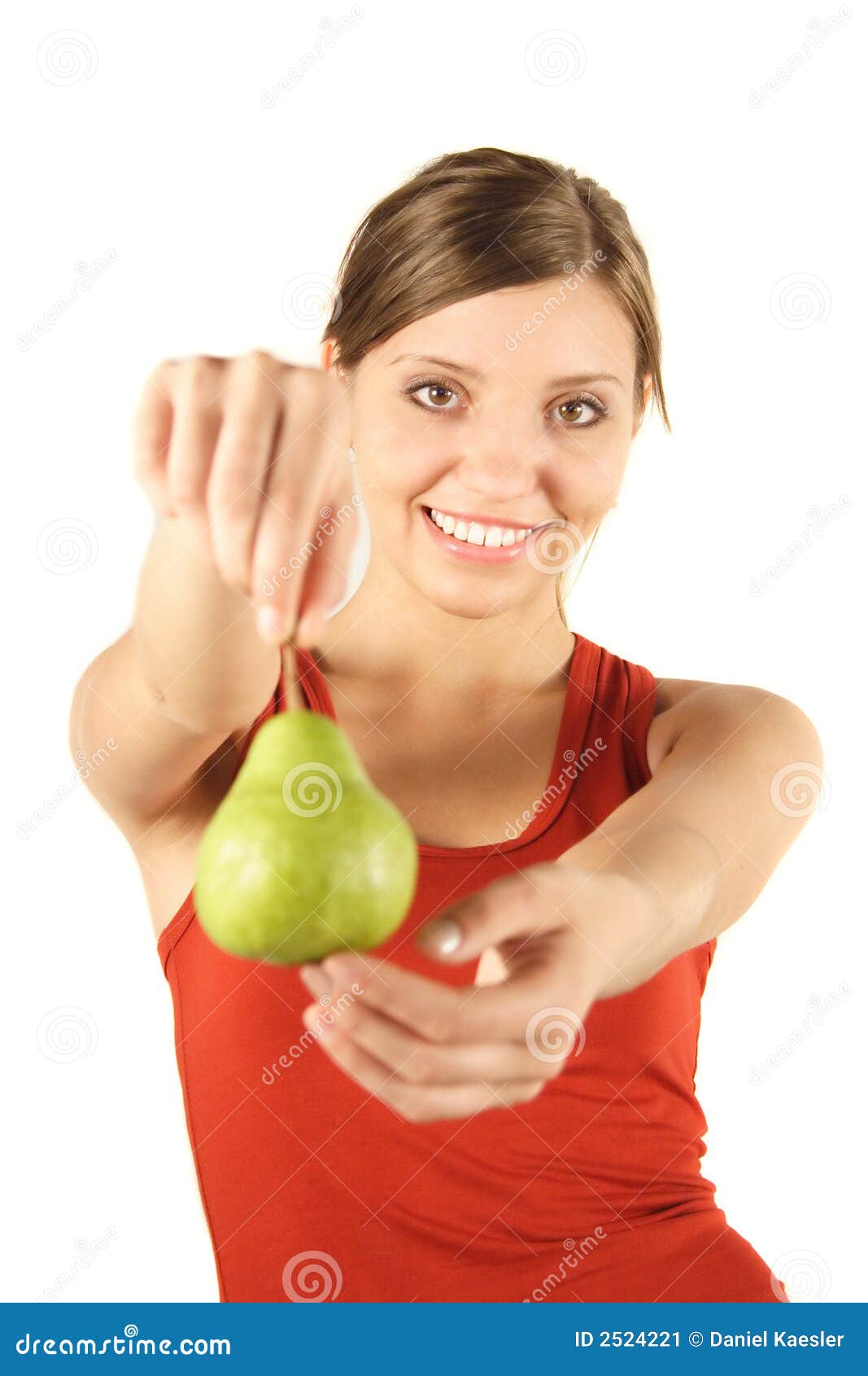 Mujer Que Visualiza La Pera En Manos Imagen de archivo - Imagen de sano ...