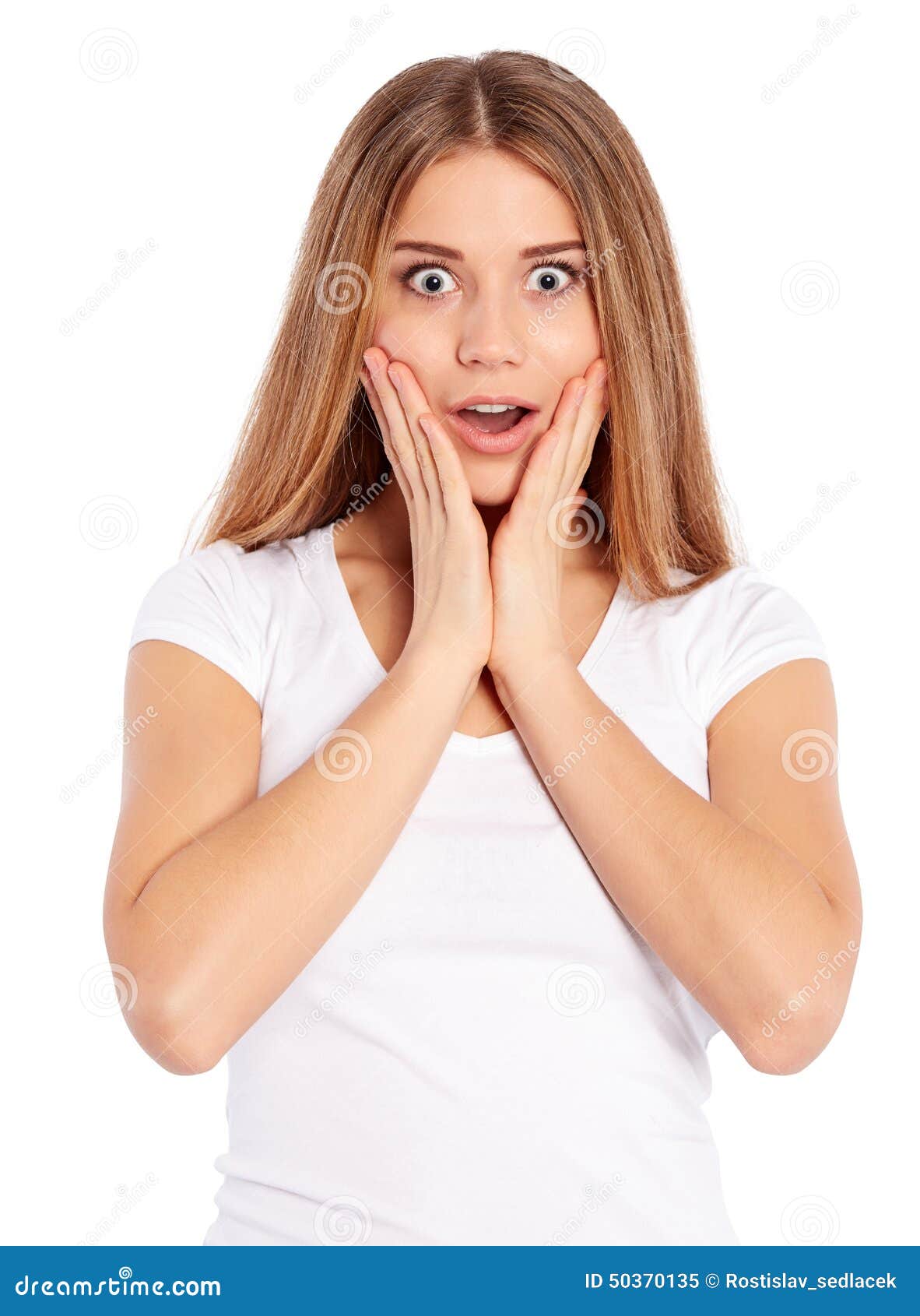 Mujer Sorprendida En Un Fondo Blanco Imagen de archivo - Imagen de ...