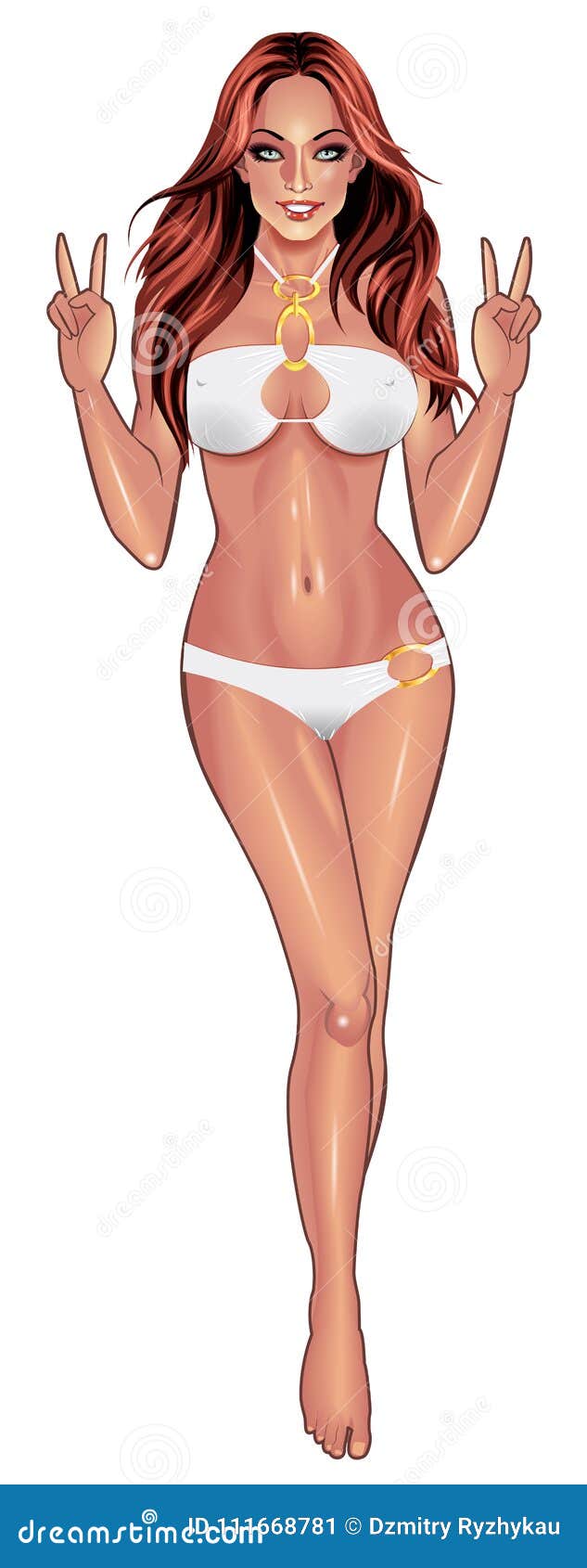 Mujeres Jovenes Hermosas En El Bikini Blanco Ilustración Del Vector