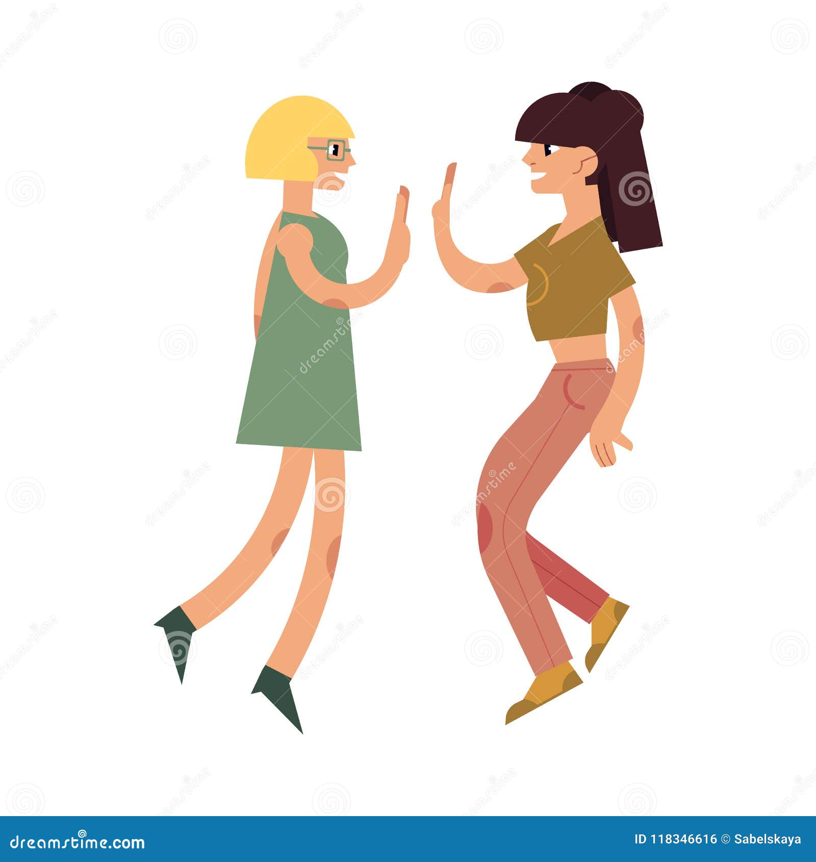 Mujeres Planas Del Vector Que Dan El Alto Cinco Ilustración del Vector ...