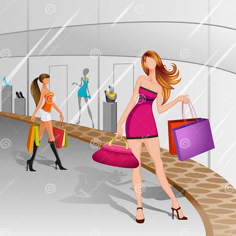 Mujeres que hacen compras ilustración del vector. Ilustración de manera ...