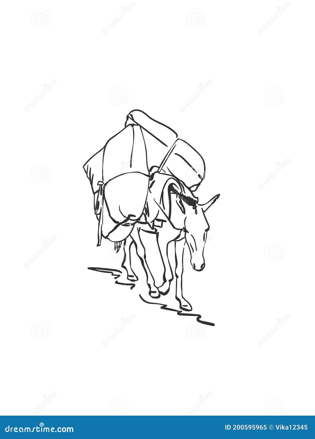 Mule Is Carrying Load On His Back, Vector Sketch, Hand Drawn ...