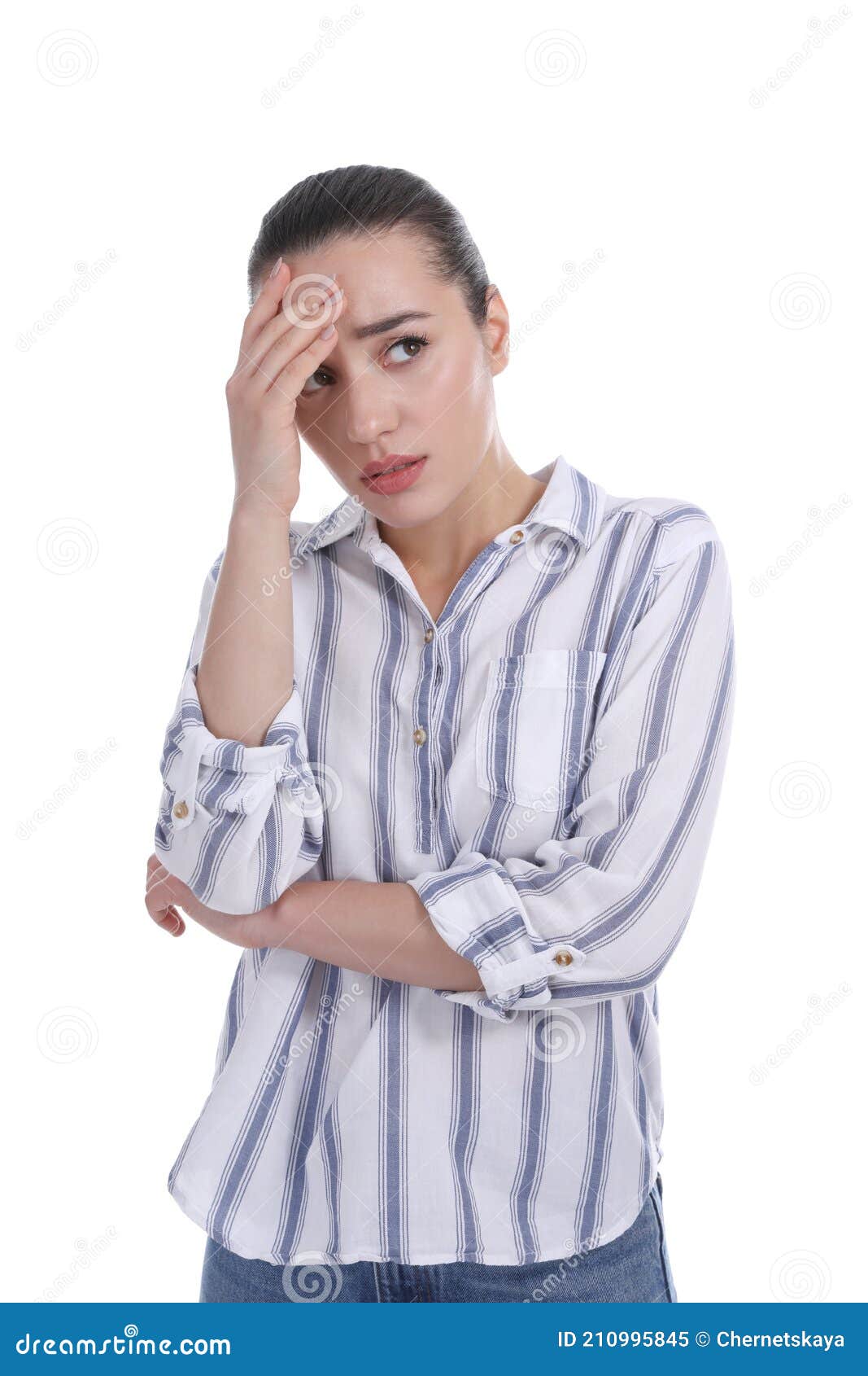 Mulher Aborrecida Na Camisa De Fundo Branco Imagem de Stock - Imagem de ...