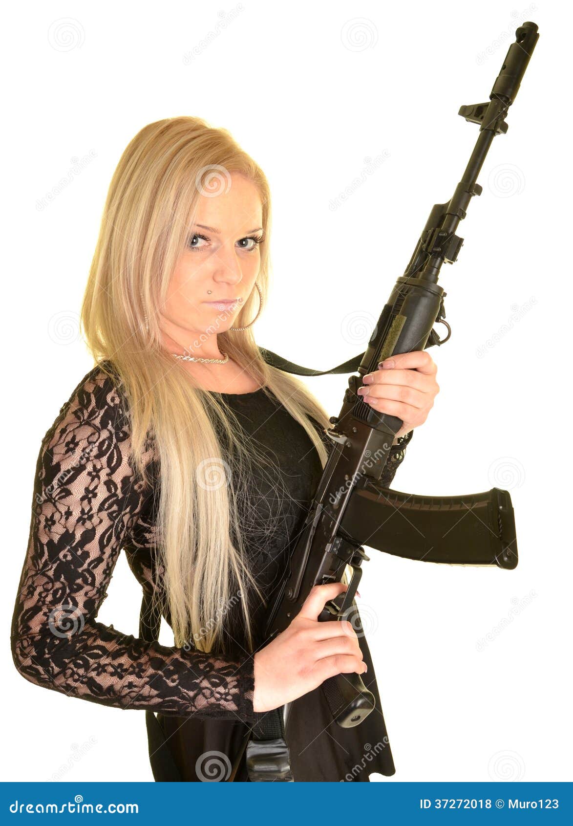 Mulher bonita com uma arma foto de stock. Imagem de adulto - 37272018