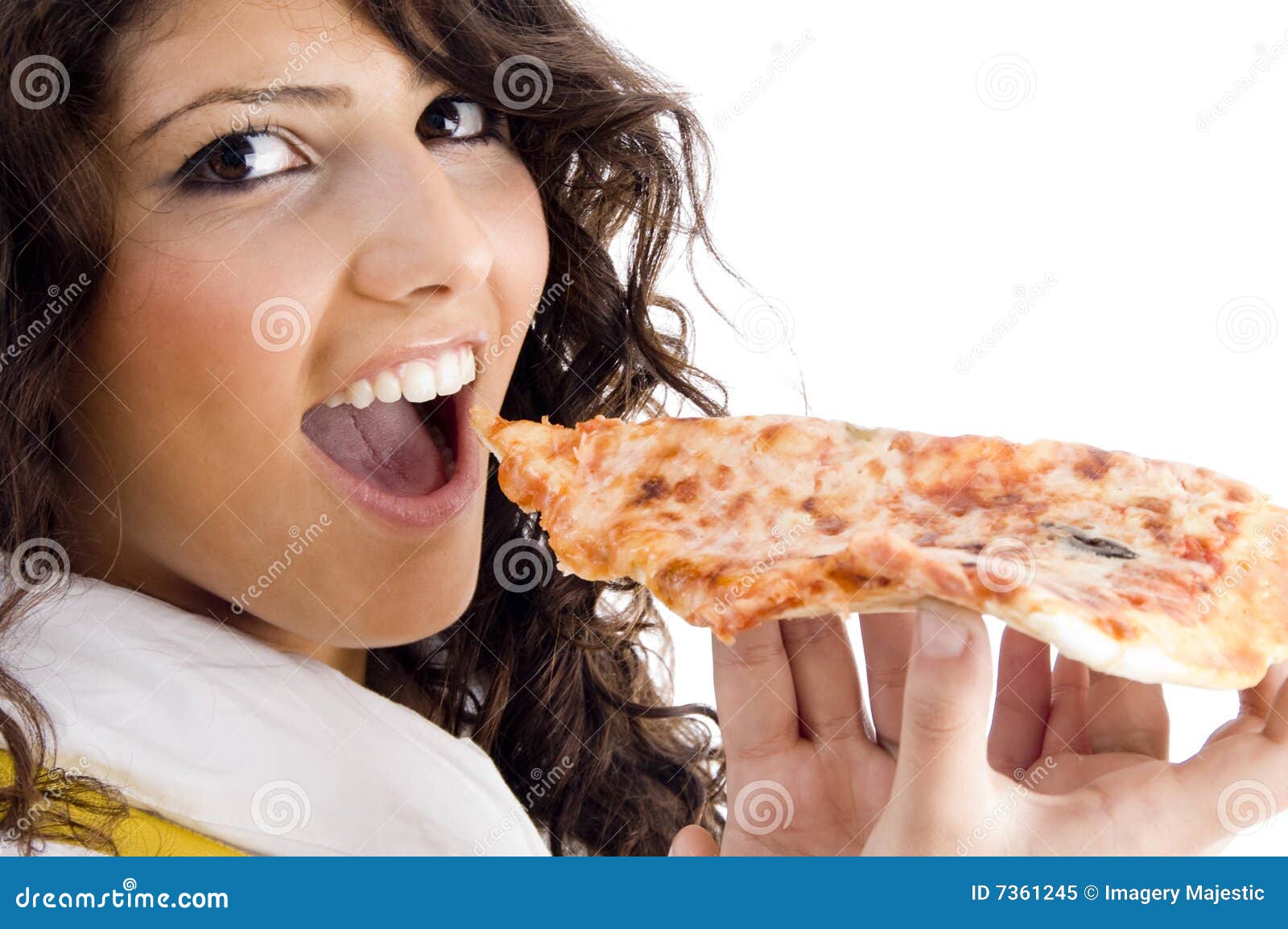 Mulher Bonita Que Come a Pizza Deliciosa Imagem de Stock - Imagem de ...