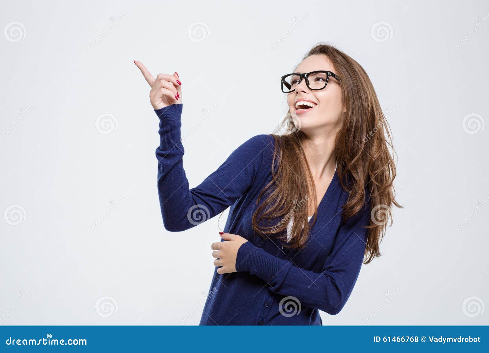 Mulher De Riso Que Aponta O Dedo Afastado Foto de Stock - Imagem de ...