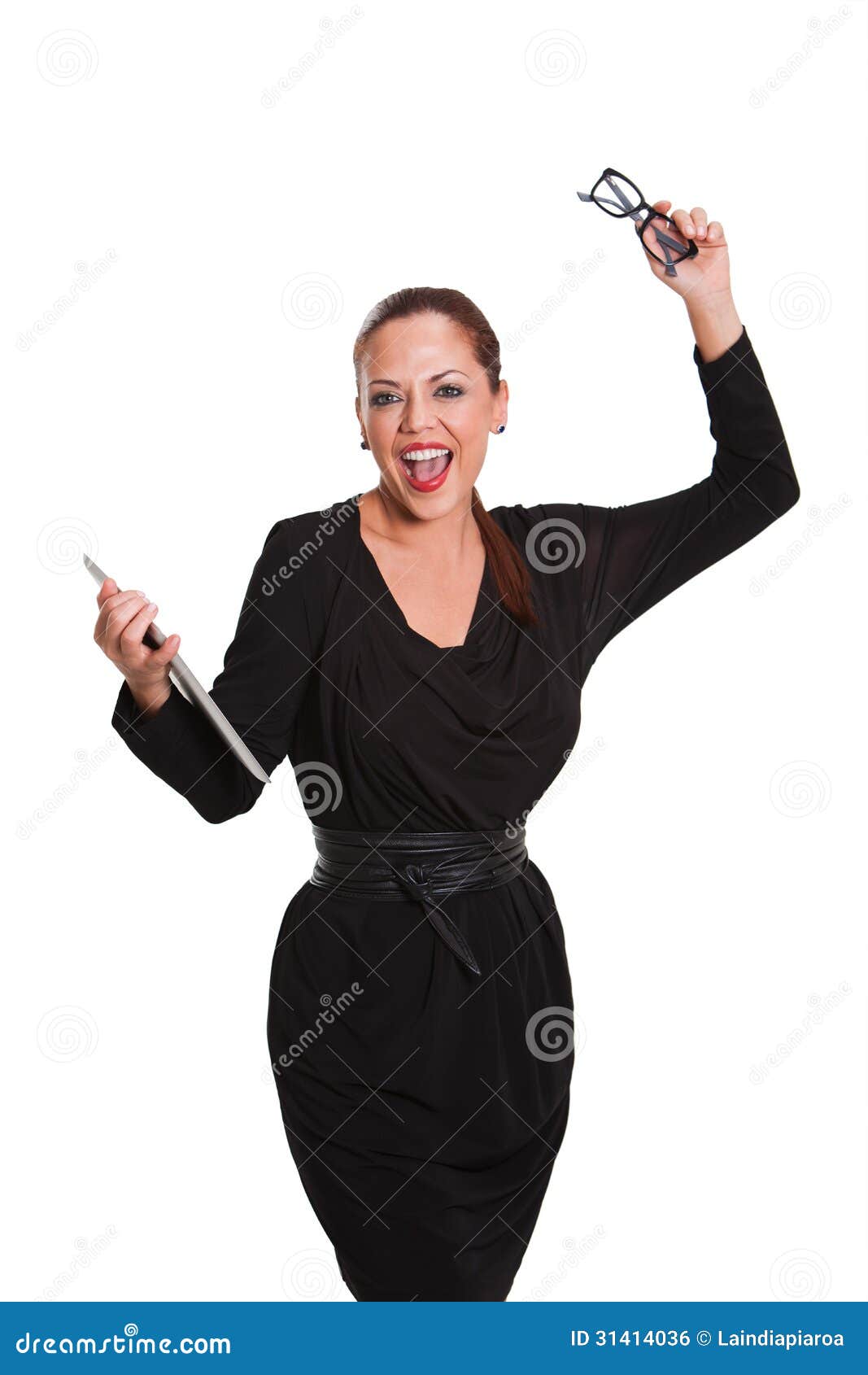 Mulher Executiva Feliz Com Tabuleta Foto de Stock - Imagem de vertical ...