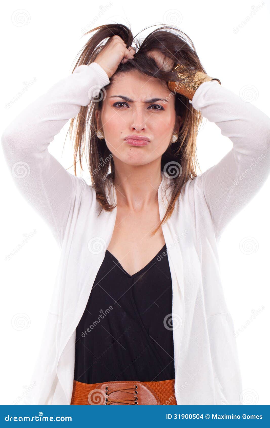 Mulher Frustrante E Irritada Que Puxa Seu Cabelo. Foto de Stock ...