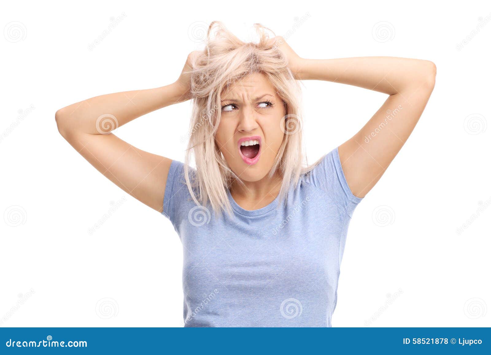 Mulher Frustrante Que Puxa Seu Cabelo E Que Grita Foto de Stock ...