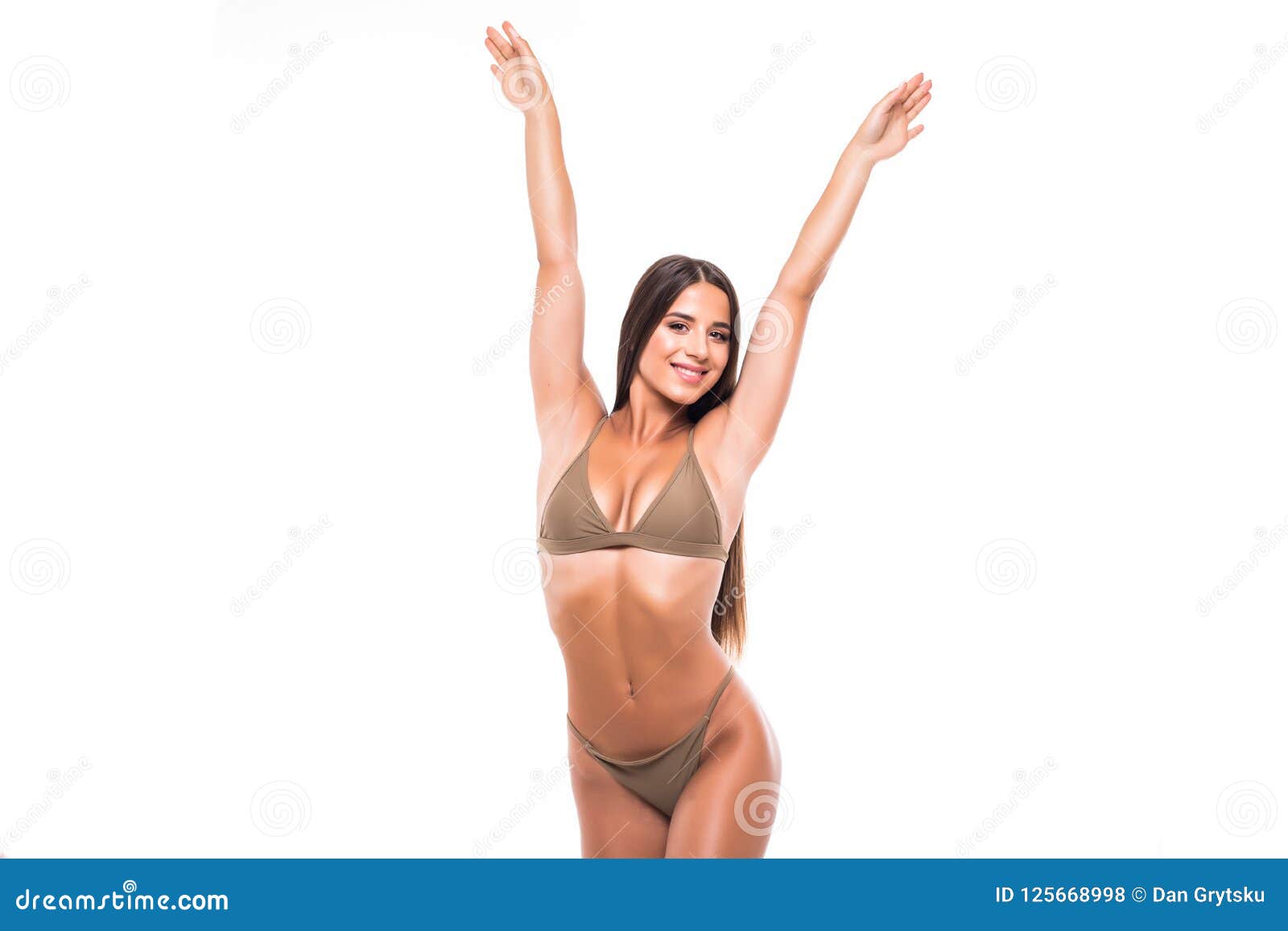 Mulher Lindo No Biquini Com O Corpo Perfeito Isolado Sobre Um Fundo