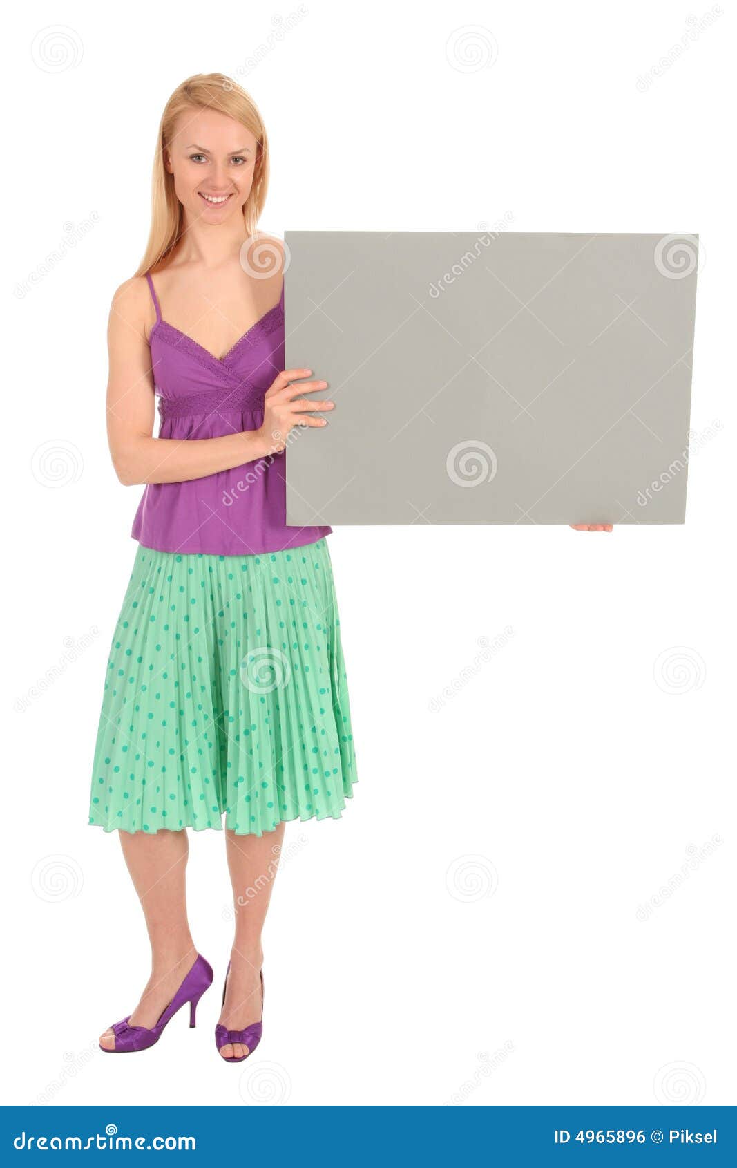 Mulher Que Prende O Poster Em Branco Foto de Stock - Imagem de papel ...