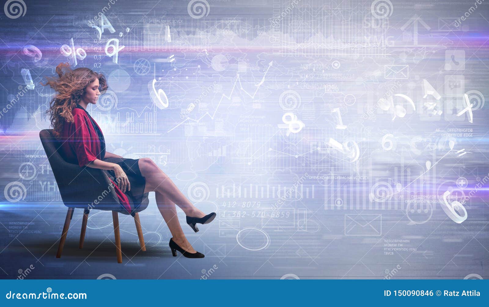 Mulher Que Senta-se Com N?meros E Conceito Dos Relat?rios Foto de Stock - Imagem de saia, moda ...