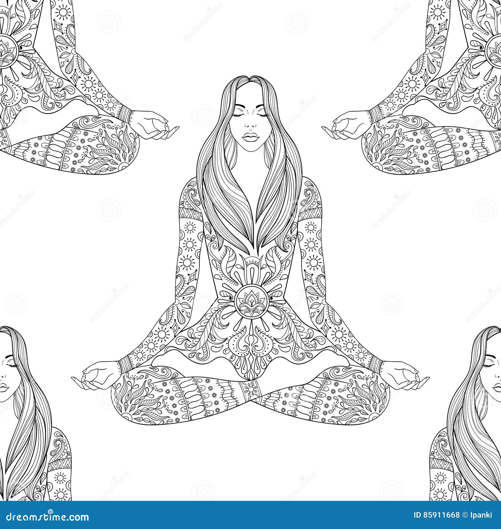 Mulher Que Senta-se No Pose Dos Lótus Emenda Ornamentado Da Silhueta Da ... Mulher Que Senta-se No Pose Dos Lótus Emenda Ornamentado Da Silhueta Da ...