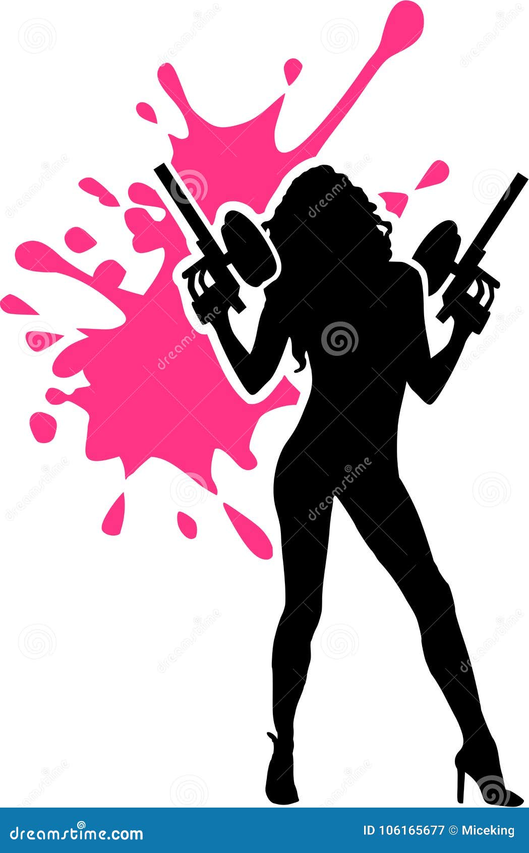 Mulher Quente Com Armas Do Paintball E Respingo Cor-de-rosa Ilustração ...