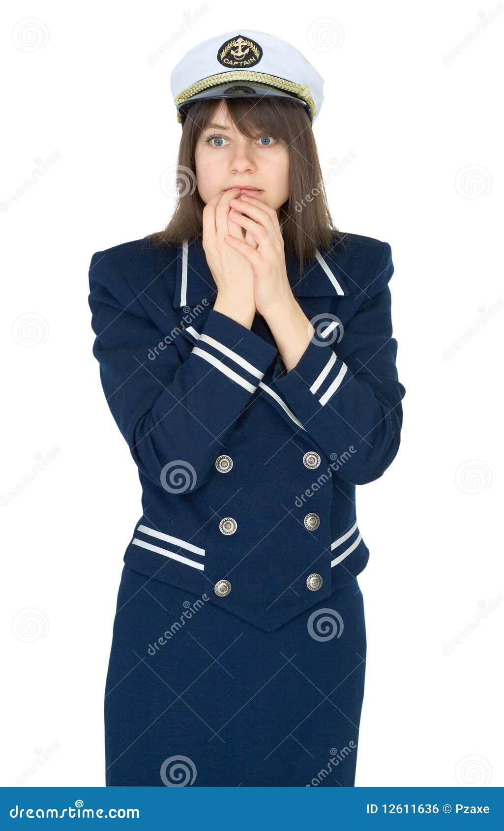 Mulher Scared No Uniforme Do Capitão De Mar Foto de Stock - Imagem de ...
