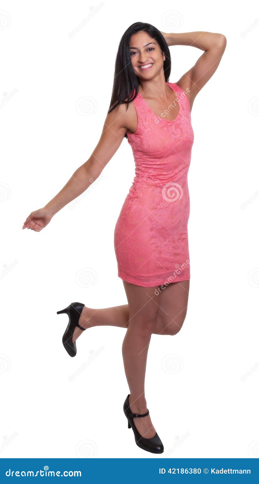 Mulher Turca Em Um Corpo Completo Do Vestido Vermelho Foto De Stock