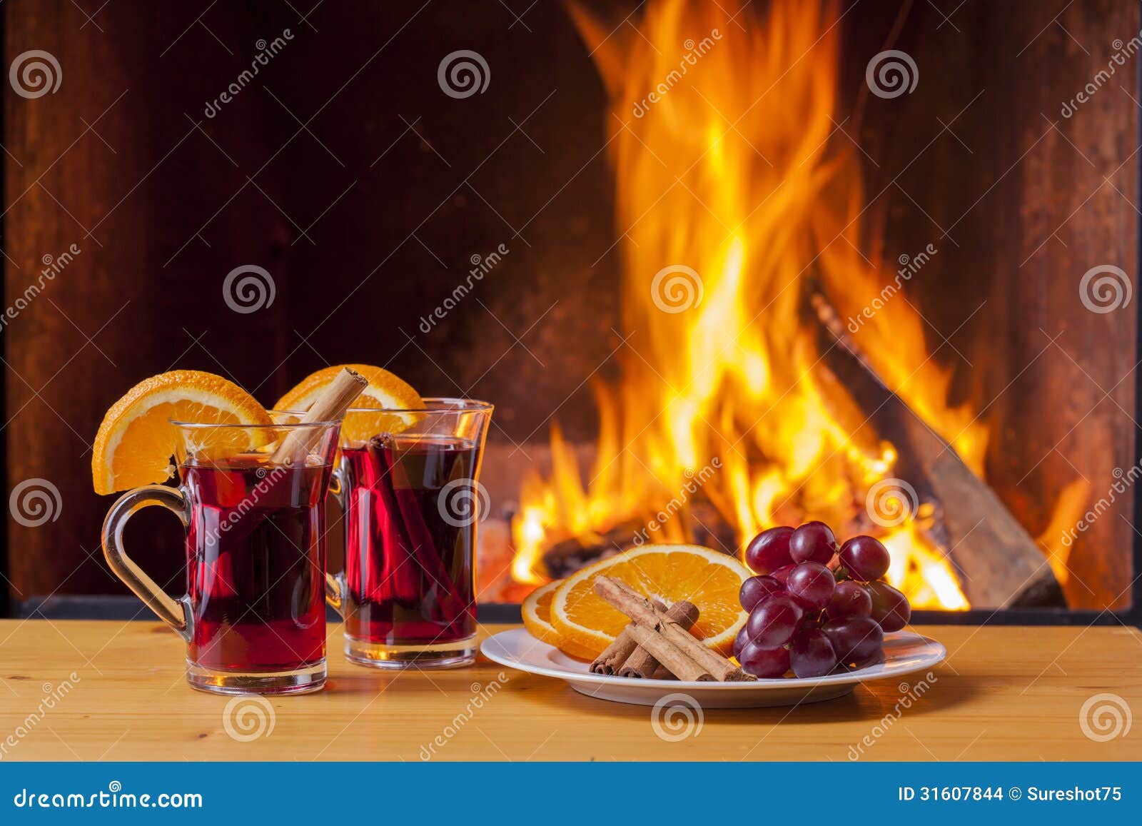 Mulled Wine and Ingredients at Fireplace Stock Photo - Image of ...