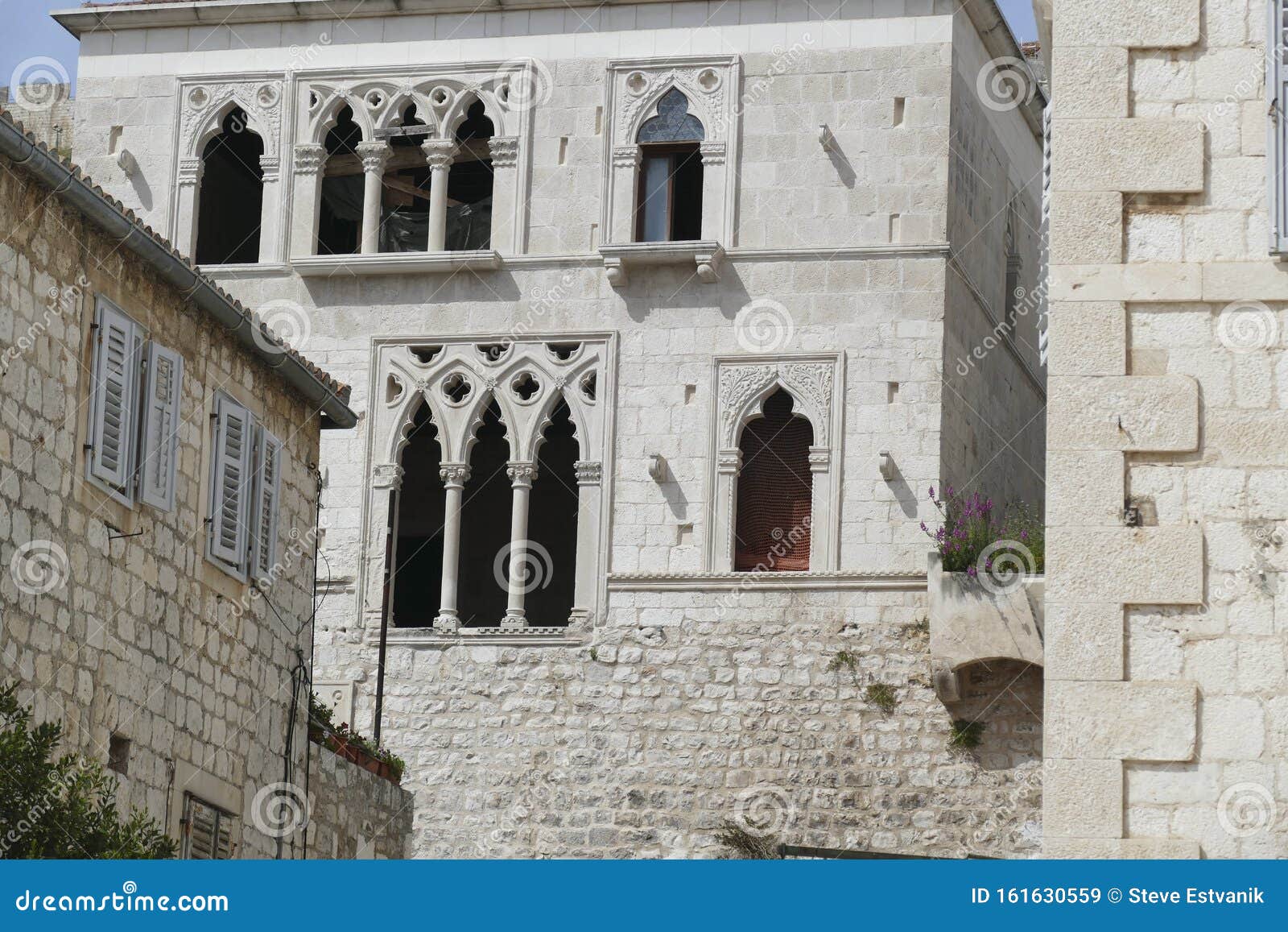 Mullioned Windows of Gothic Palace Stock Image - Image of building ...