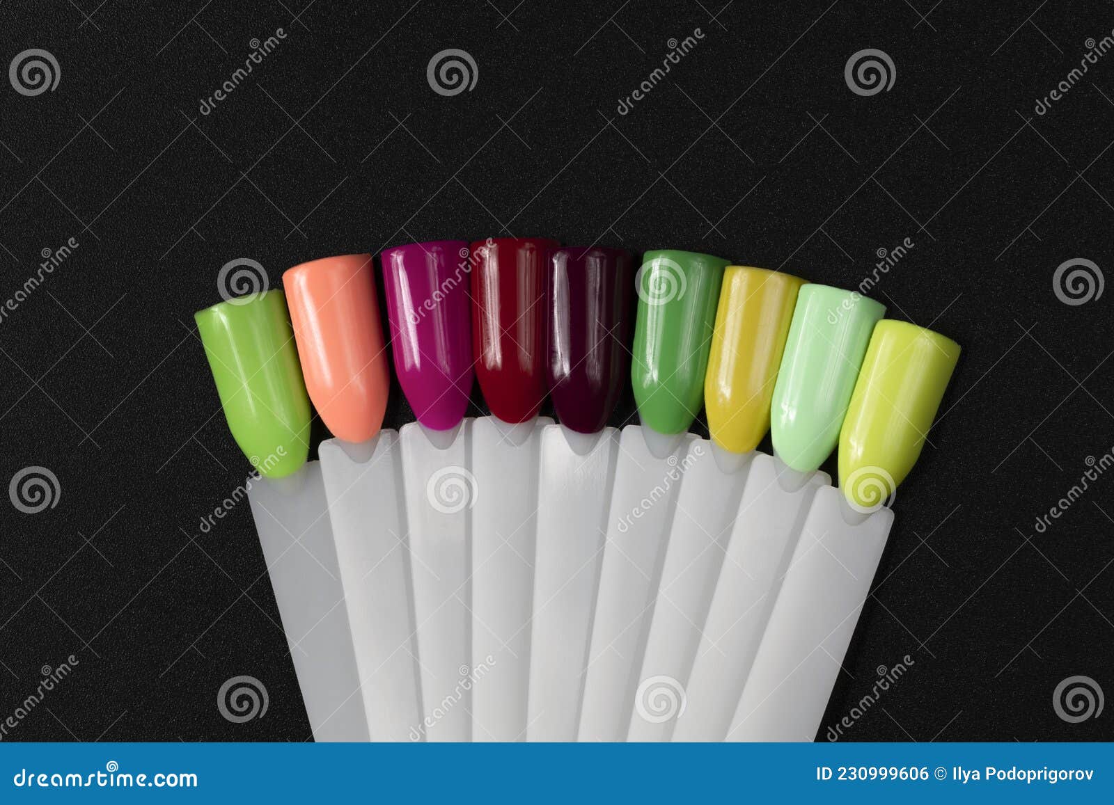 MultiÑ olor Nail Tips on a Black Background. Examples of Manicure for ...