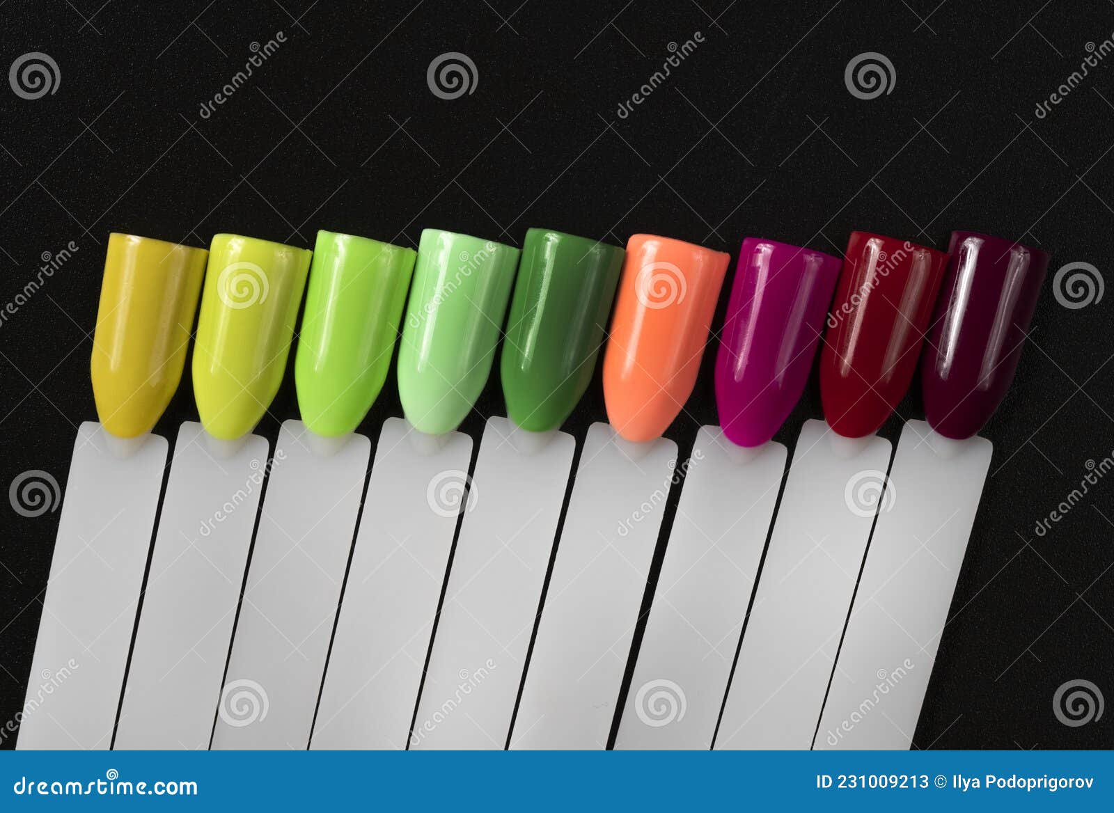 MultiÑ olor Nail Tips on a Black Background. Examples of Manicure for ...