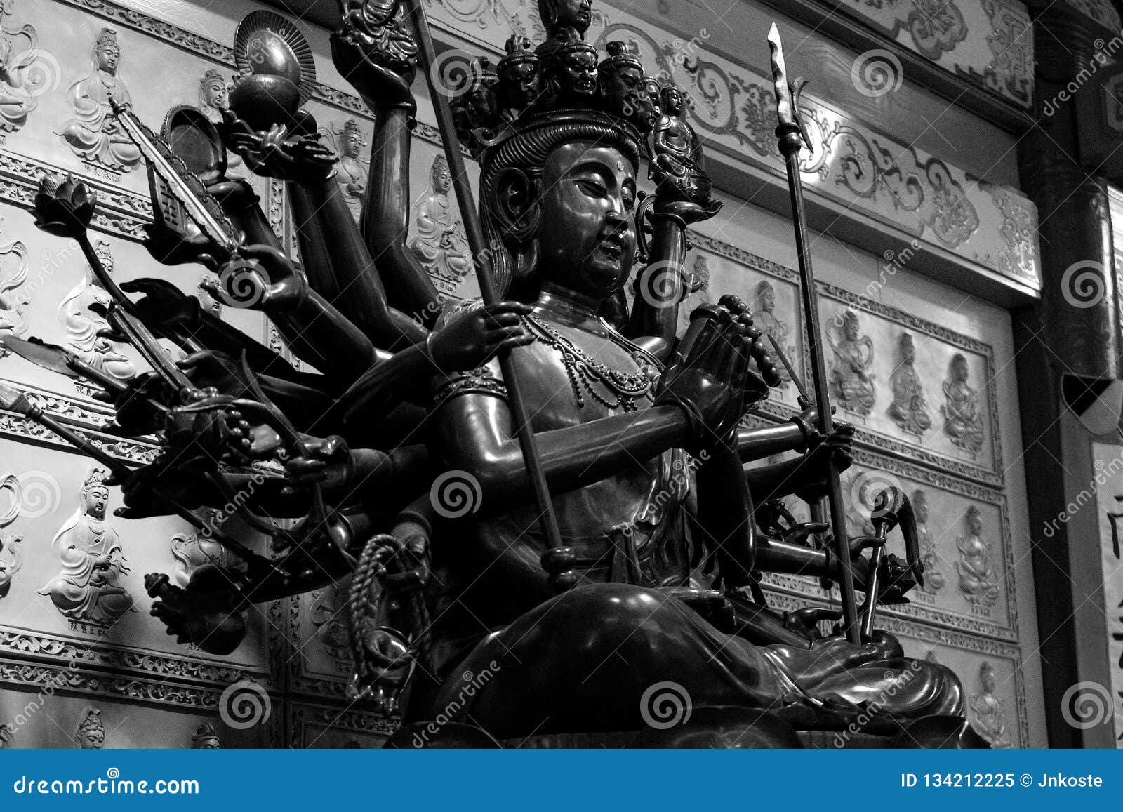 Multi Armed Buddha Statue in Black and White Stock Image - Image of ...
