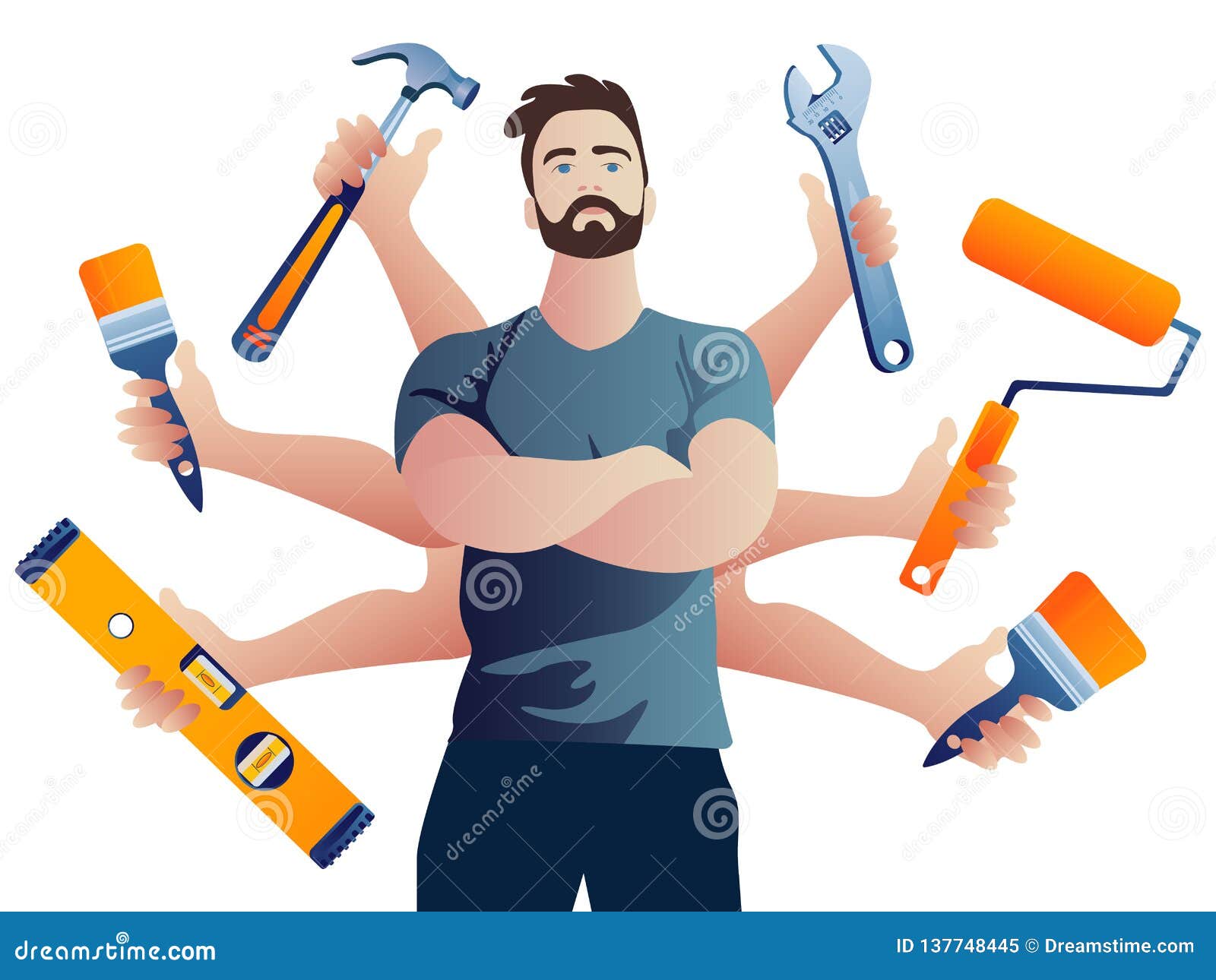 Multi-armed Builder Repairman. Technical Service Vector Illustration ...