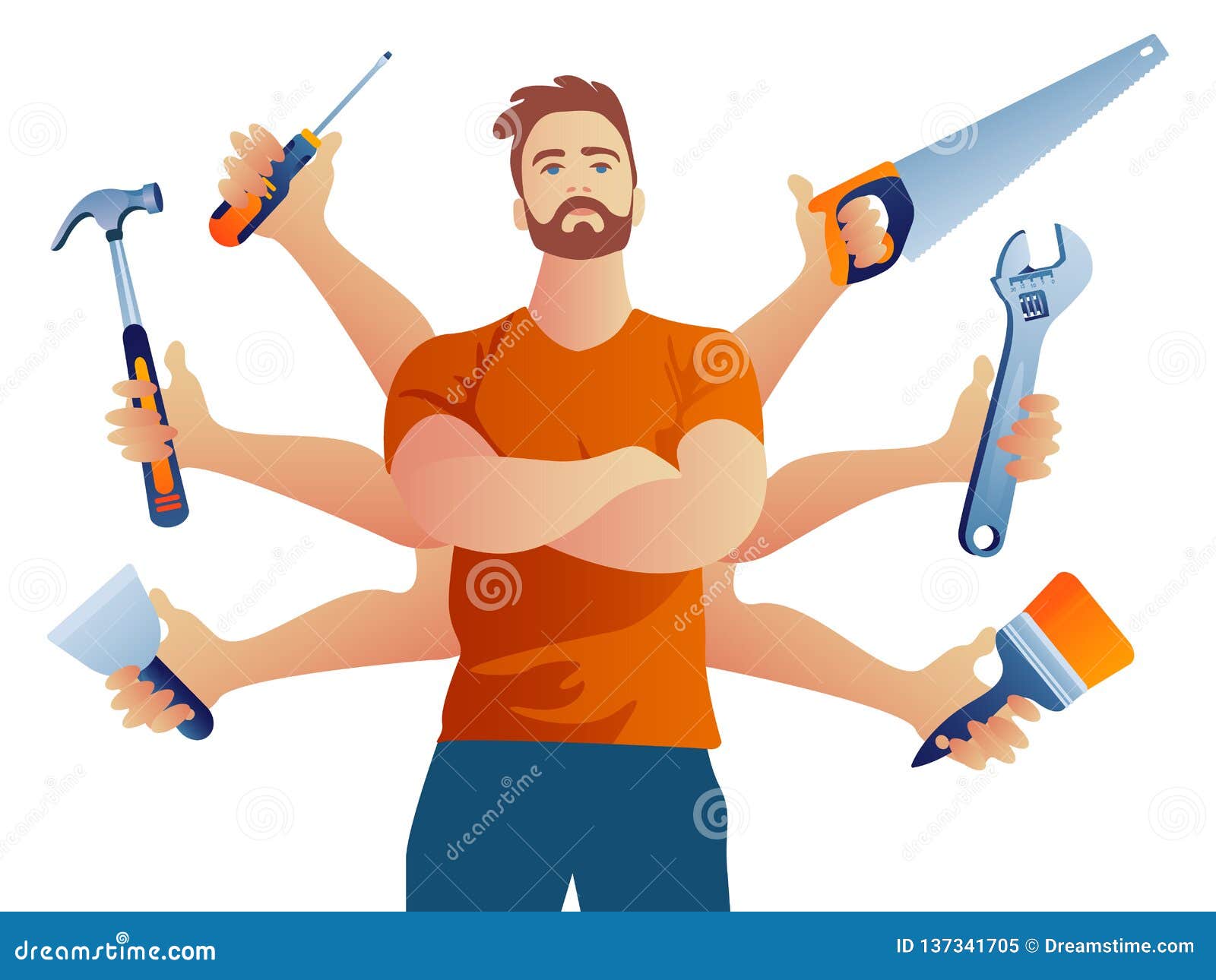 Multi Armed Builder Repairman with 6 Different Tools Stock Vector ...