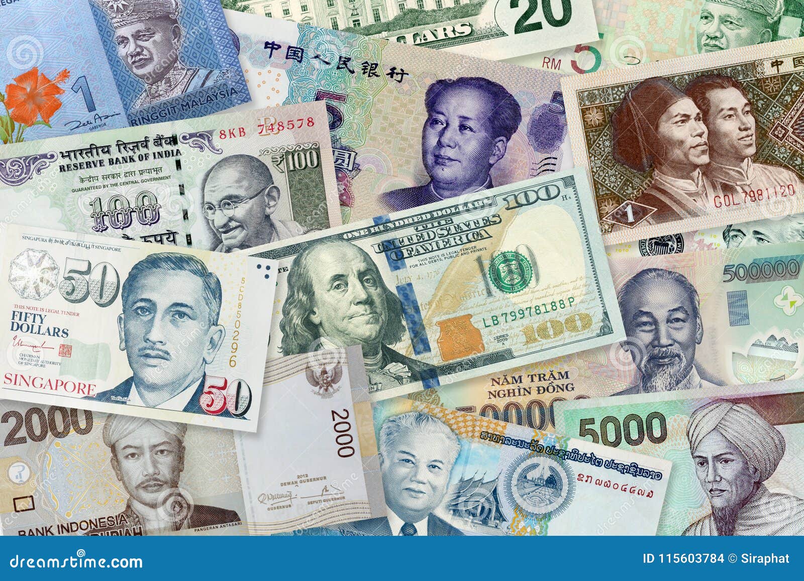 Multi Banknotes of Different Values and Currencies, Top View Pile of ...