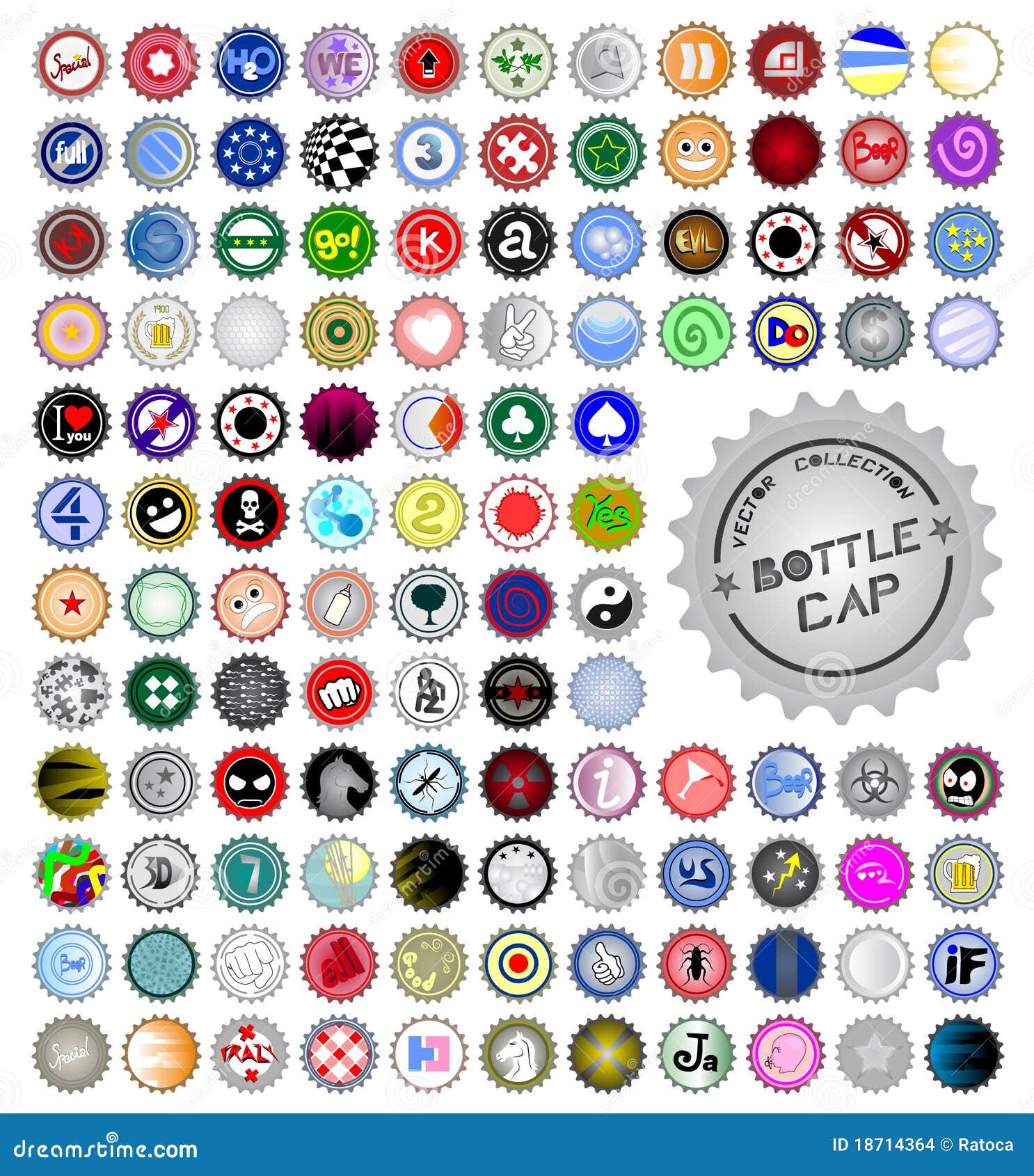 Multi bottle caps stock vector. Illustration of cover - 18714364