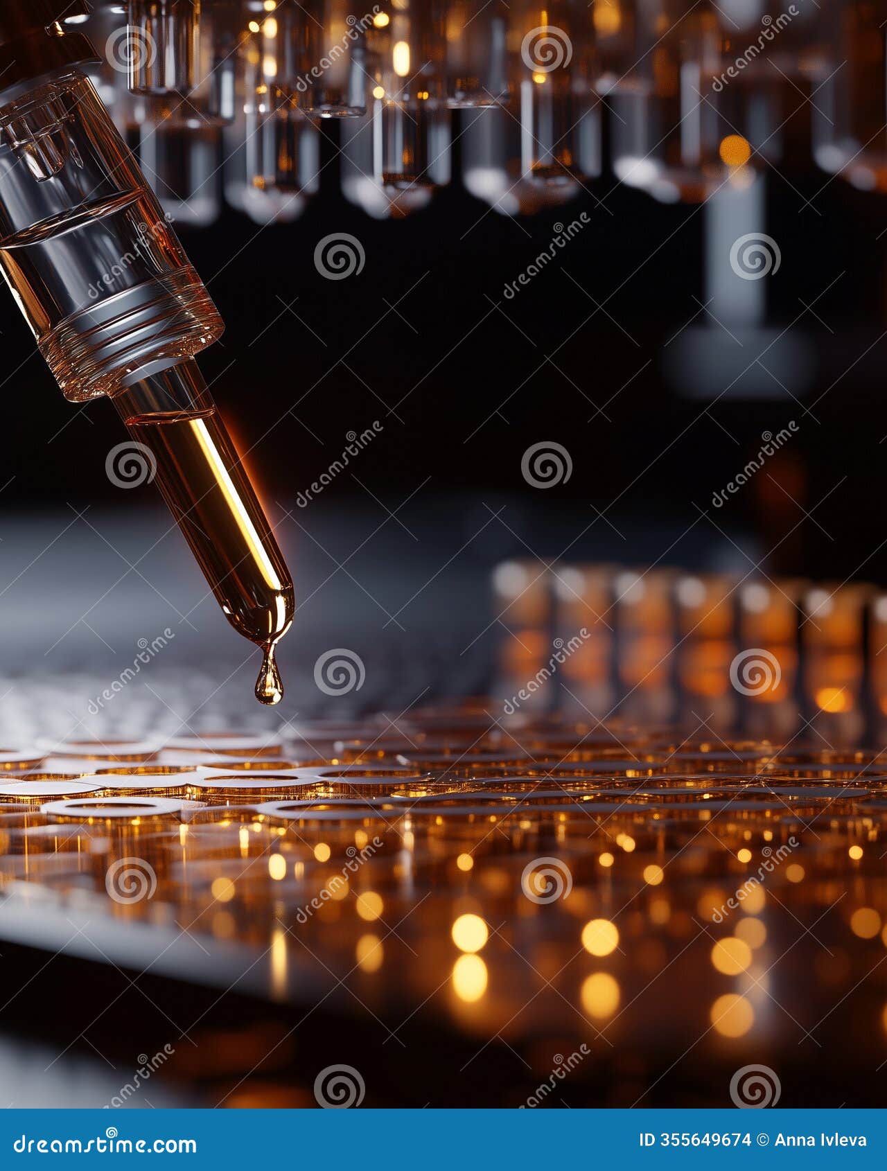 Multi-channel Pipette Dispensing Liquid into Microtiter Plate Wells in ...