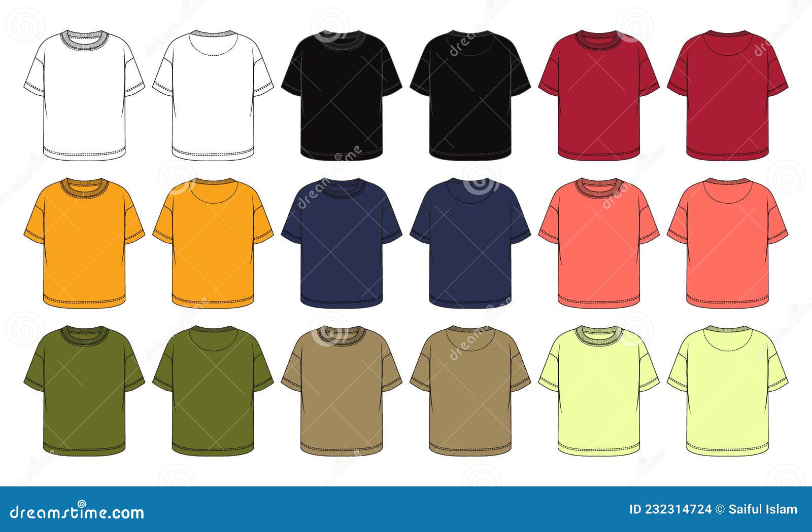 Multi Color Basic Tee Shirt Fashion Flat Sketch Stock Vector ...