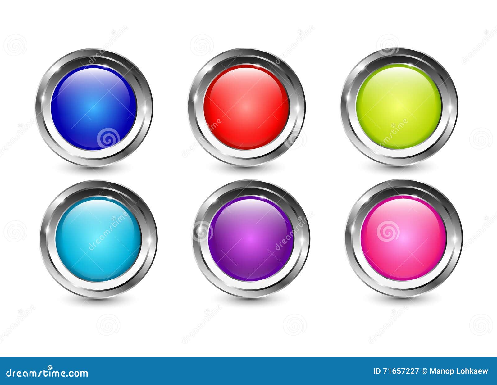 Multi Color Glossy Buttons with Metallic Chrome Shine Frame Stock ...