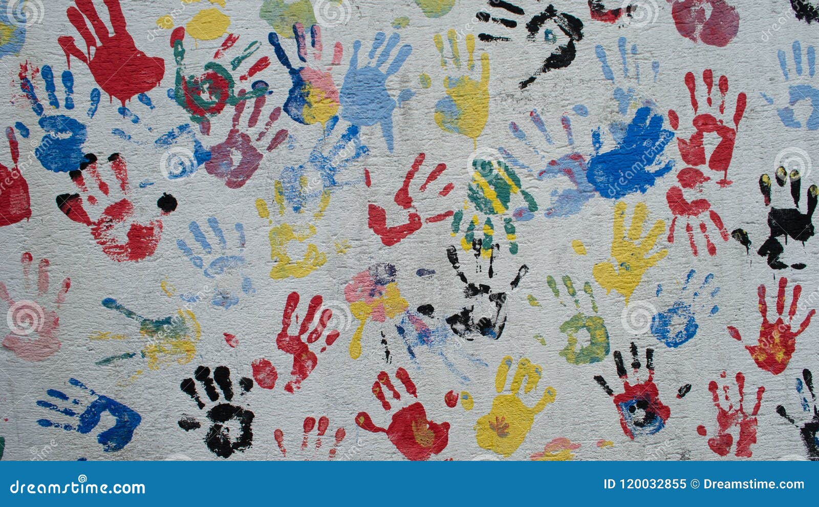Colorful Hand Prints on the Wall Editorial Image - Image of palm, messy ...