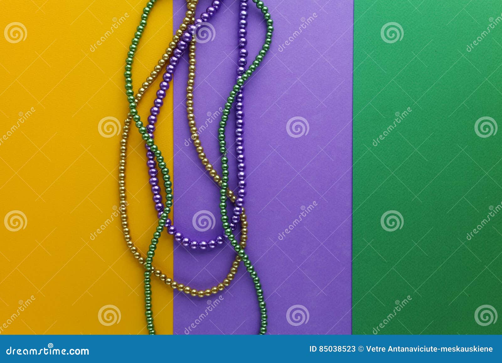 Multi Color Mardi Gras Beads on Paper Background. Top View Stock Image ...