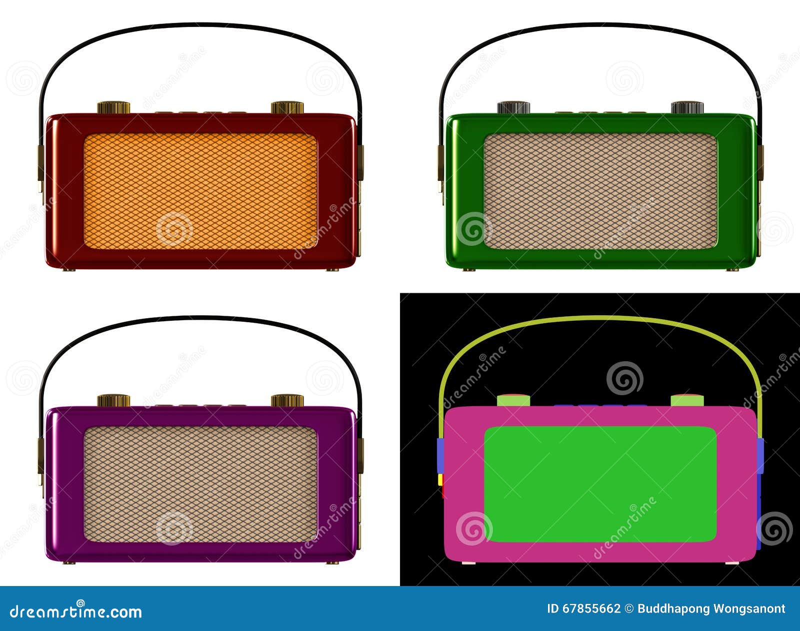 Multi Color Vintage Radio on White Background. Stock Illustration ...