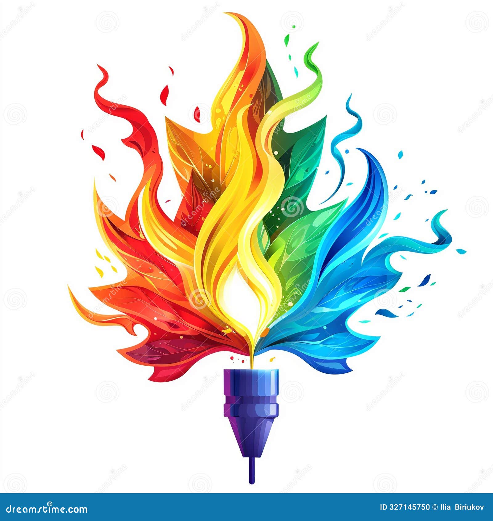 Multi-colored Abstract Olympic Torch with Fire in the Form of a Maple ...
