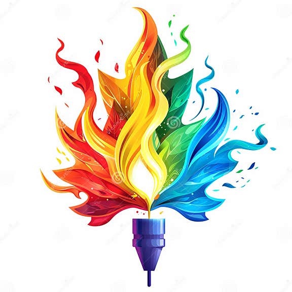 Multi-colored Abstract Olympic Torch with Fire in the Form of a Maple ...