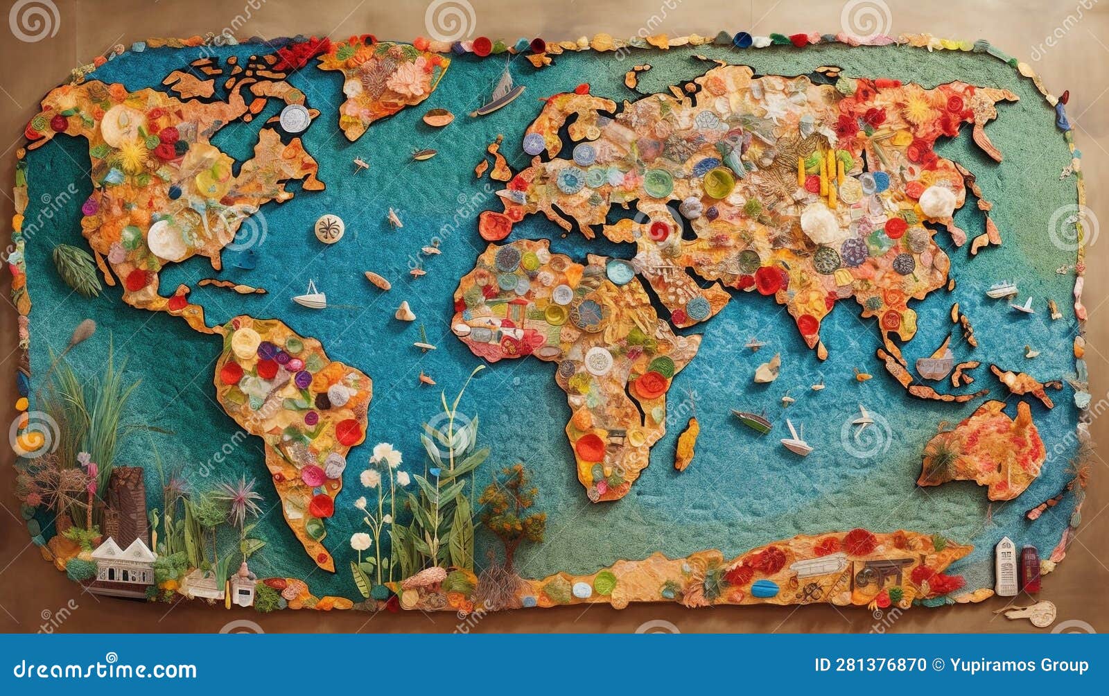 Multi Colored Abstract World Map on Stained Paper Backdrop Generated by ...
