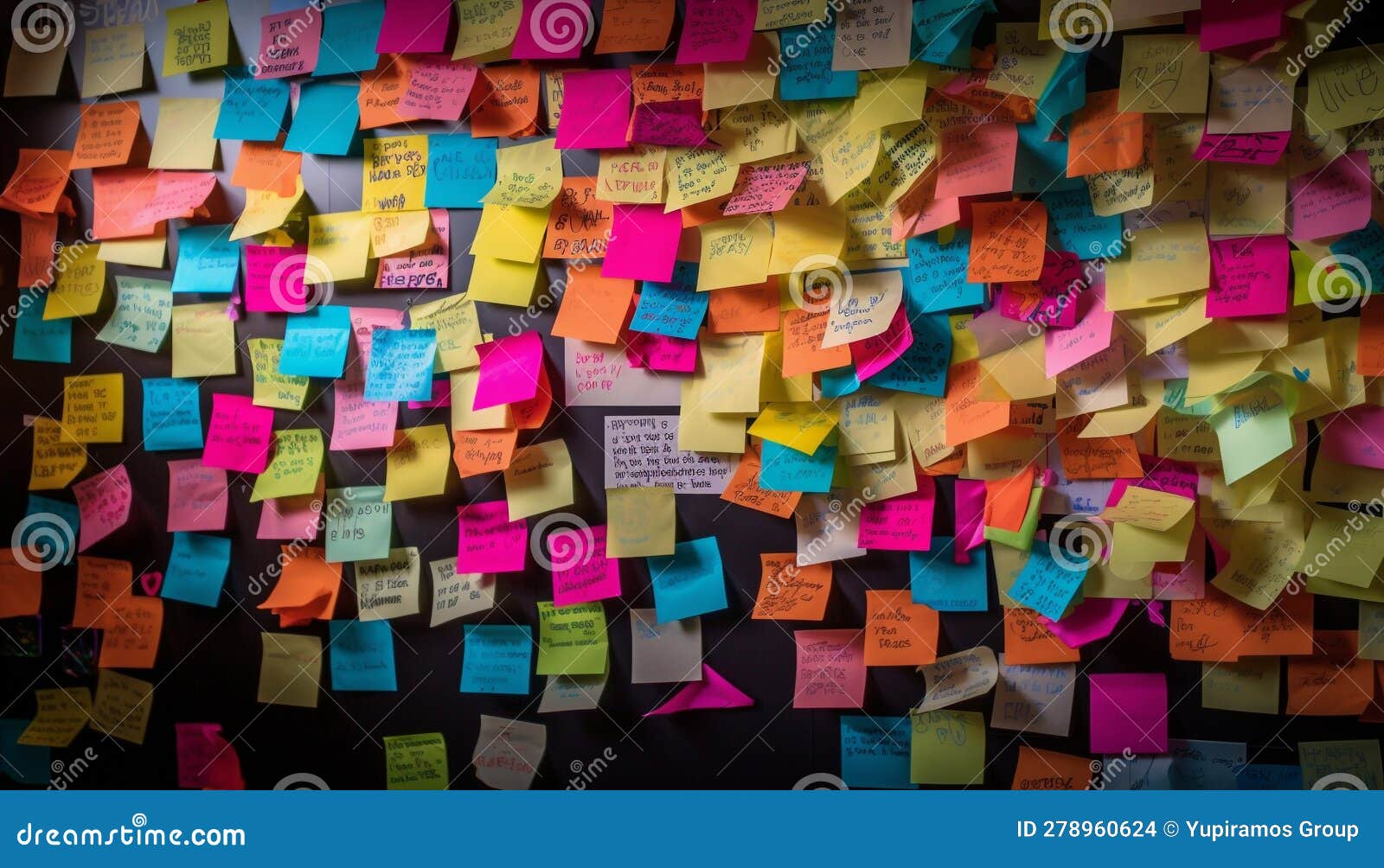 Multi Colored Adhesive Notes on Chaotic Bulletin Board Inspire Modern ...