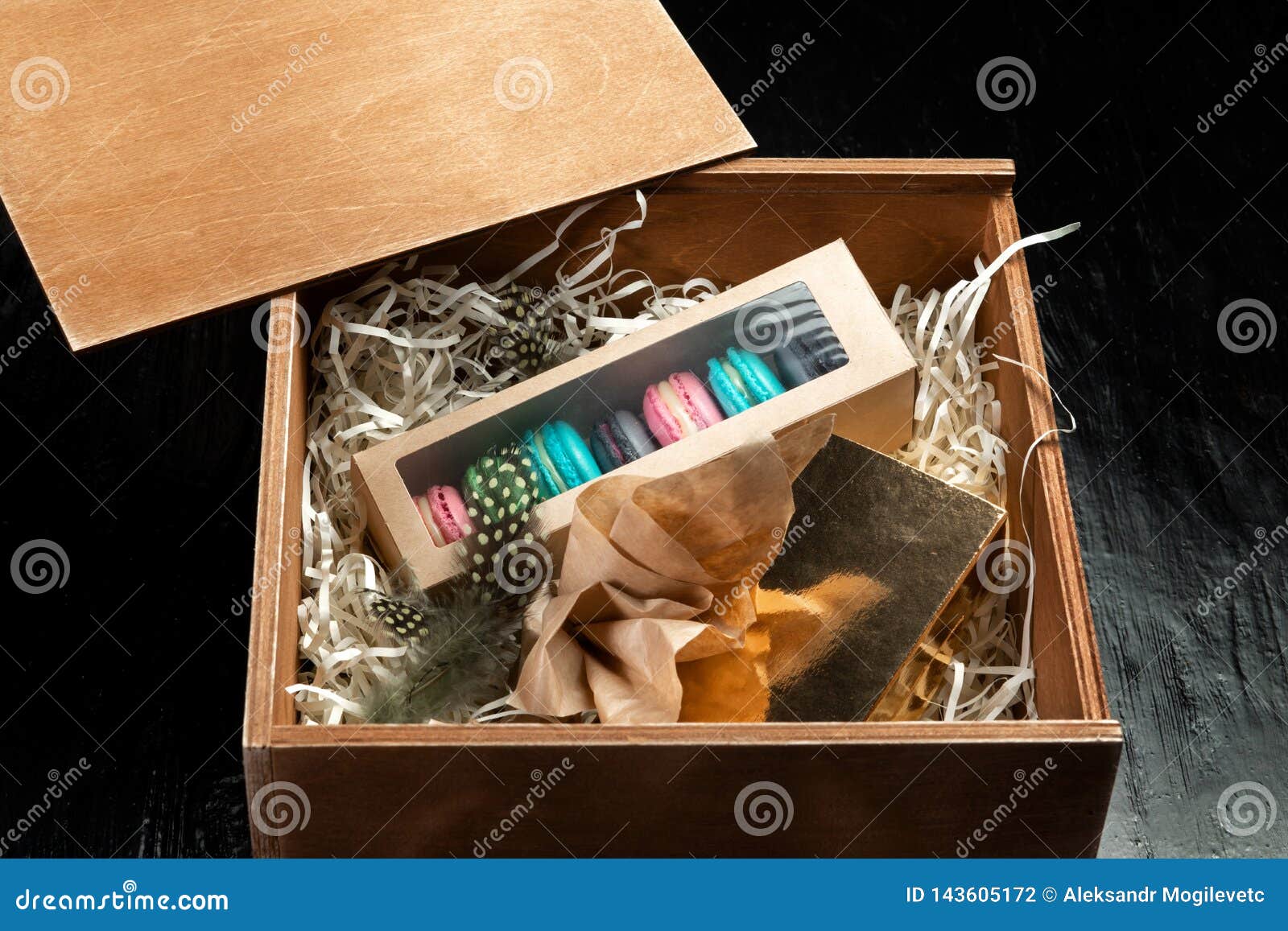 Multi-colored Almond Macaroni Biscuits in a Big Gift Box. Stock Photo ...