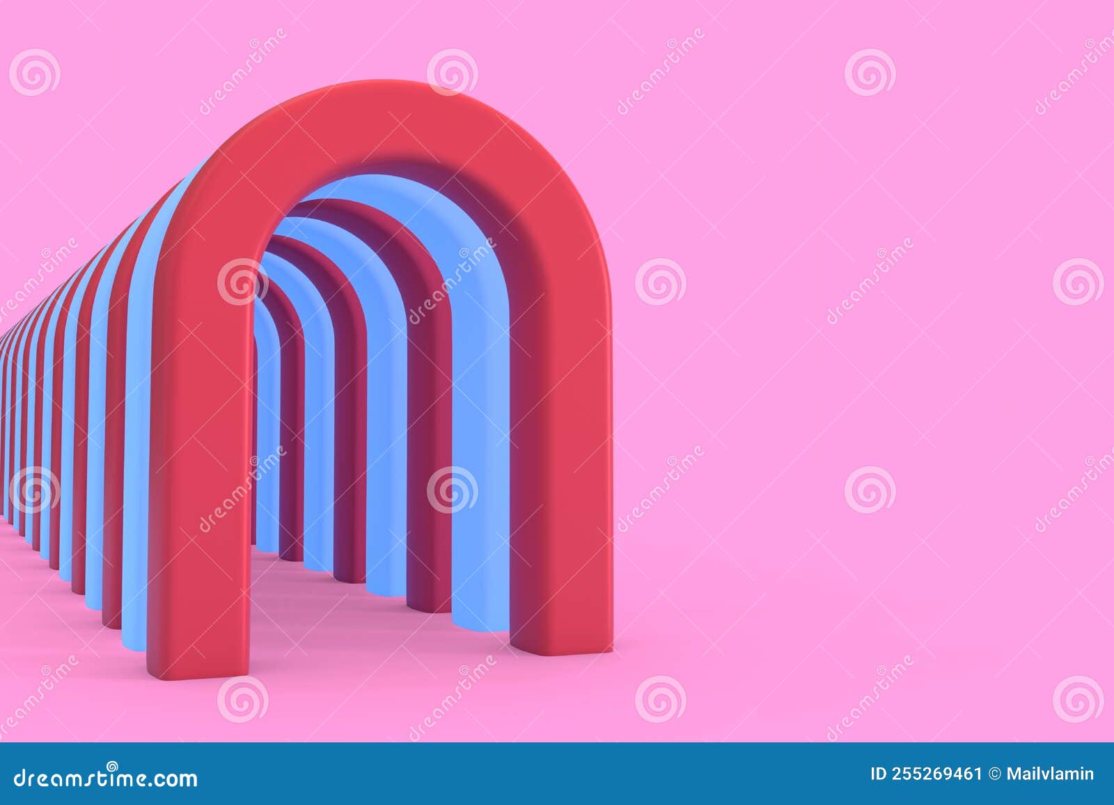 Multi-colored Arch in 3D Space on Pink Background with Empty Space for ...