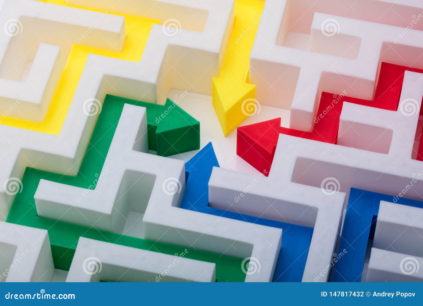Multi Colored Arrows in the Centre of Maze Stock Photo - Image of ...