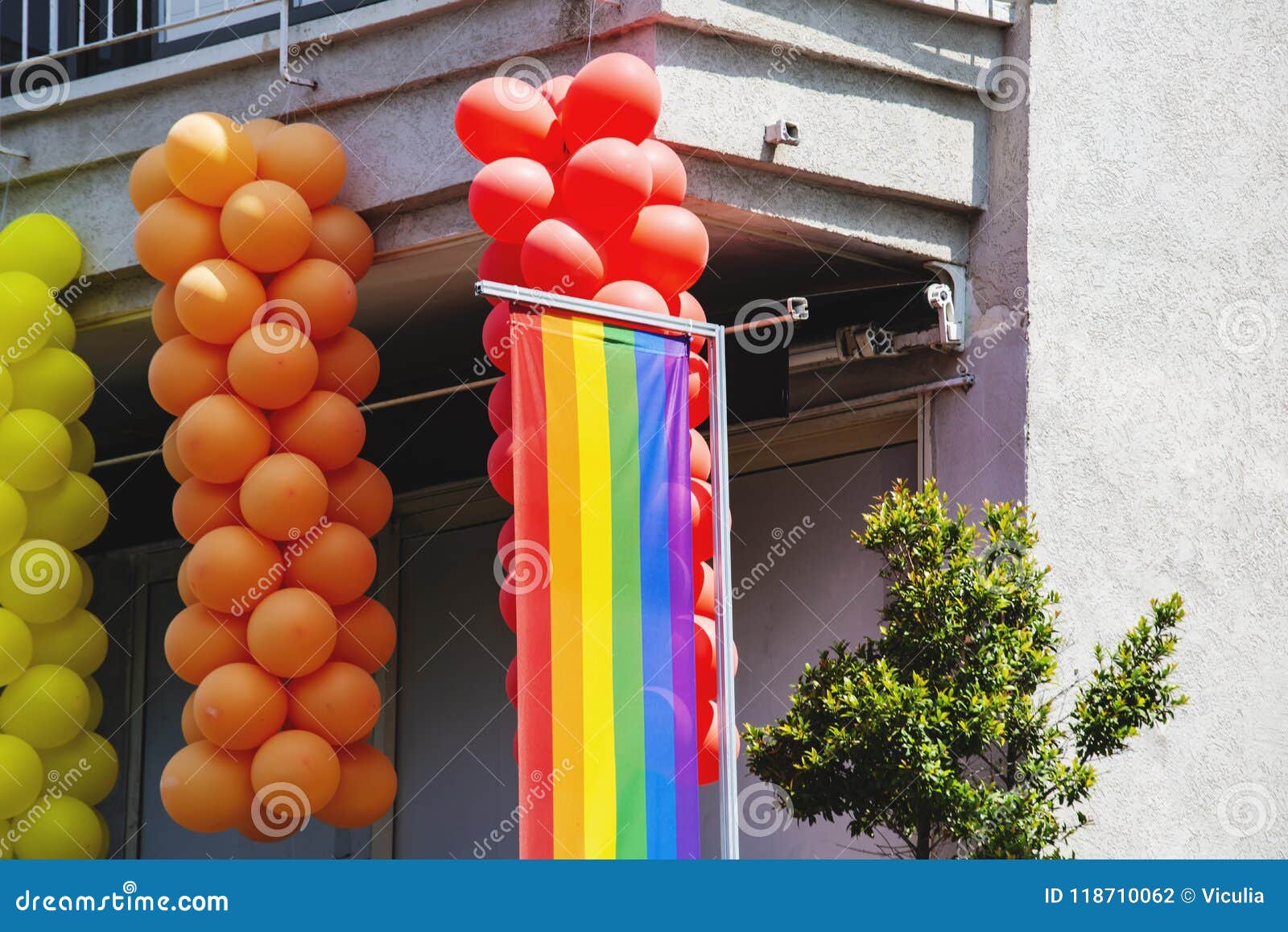 Multi Colored Balloons Hang on the Balcony in Tel Aviv, Israel. Stock ...