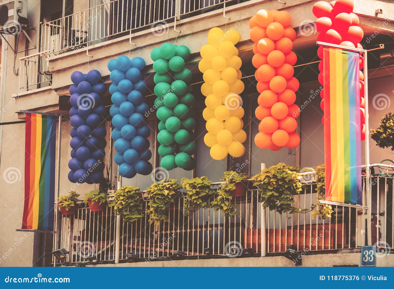Multi Colored Balloons Hang on the Balcony in Tel Aviv, Israel ...