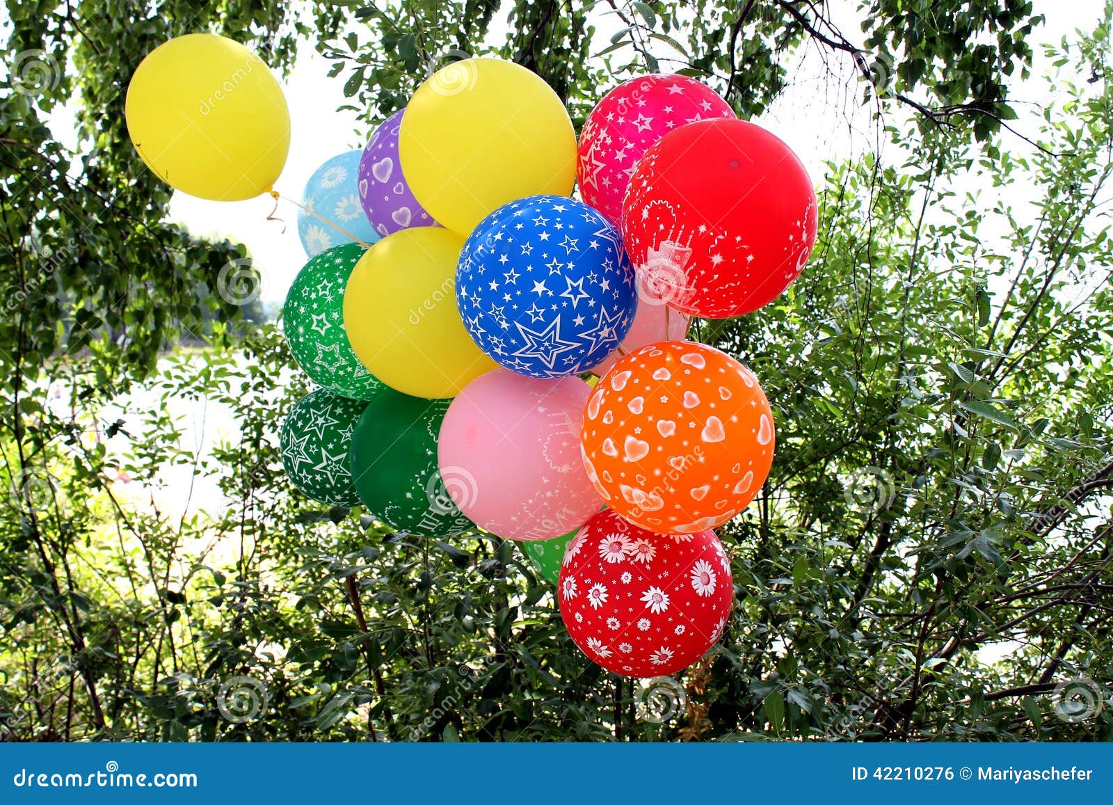 Multi-colored balloons stock photo. Image of lake, grass - 42210276