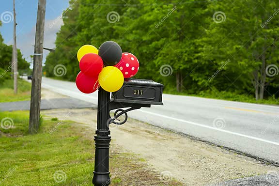 Multi-colored Balloons on a Mailbox Stock Photo - Image of balloons ...